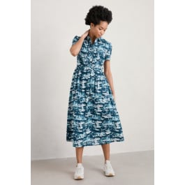True Letter Midi Shirt Dress - Pleated Shirt Dress with Gathered Skirt ...